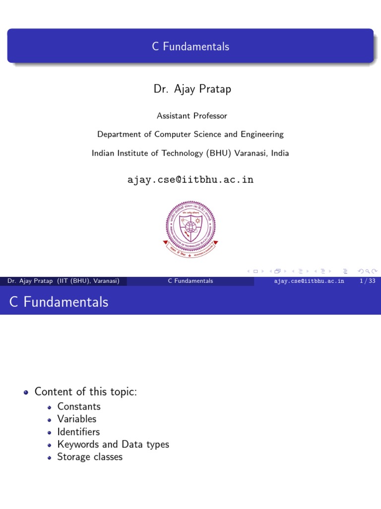 C Fundamentals Dr Ajay Pratap Pdf Integer Computer Science Variable Computer Science