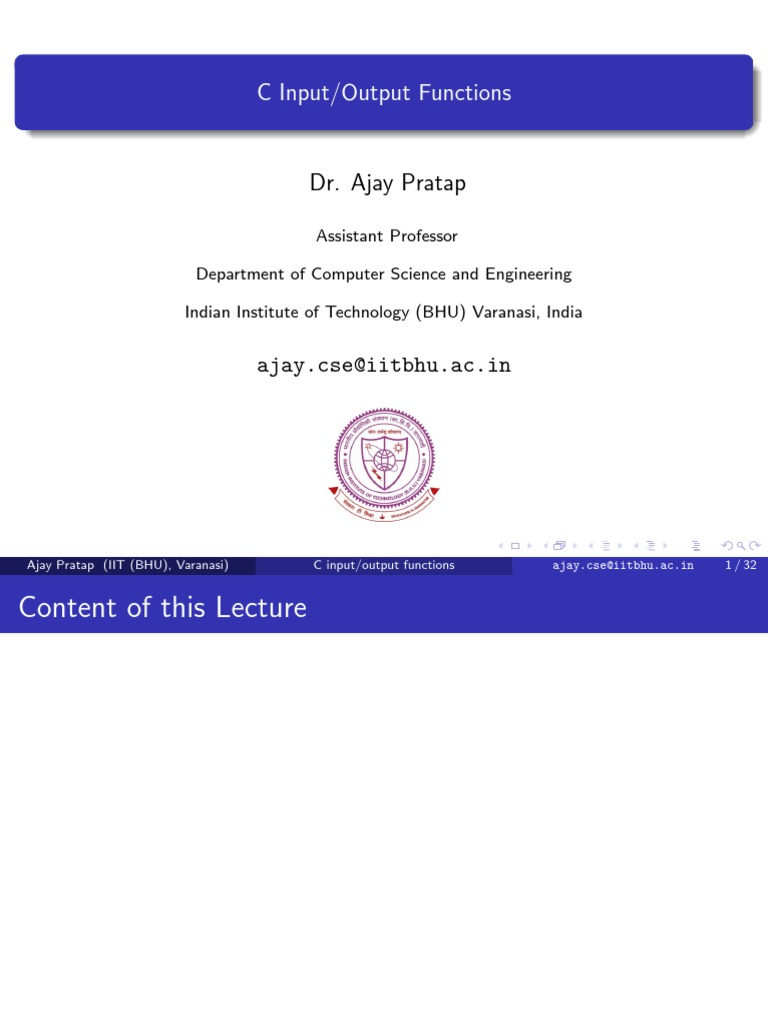 C Input/Output Functions: Dr. Ajay Pratap | PDF | Input/Output | Integrated Development Environment
