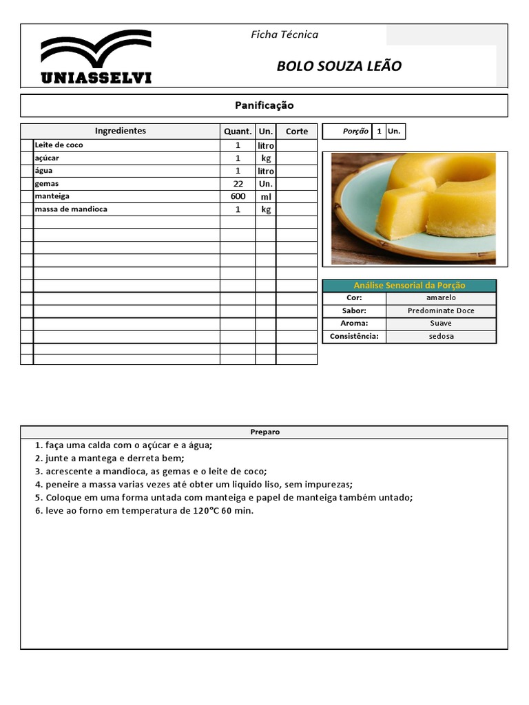 Ficha Técnica - Bolo Souza Leão | PDF