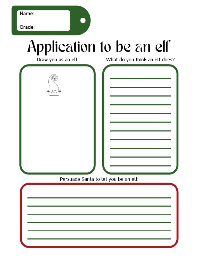 Elf Application - Writing Prompt Worksheet PDF | PDF | General Fiction