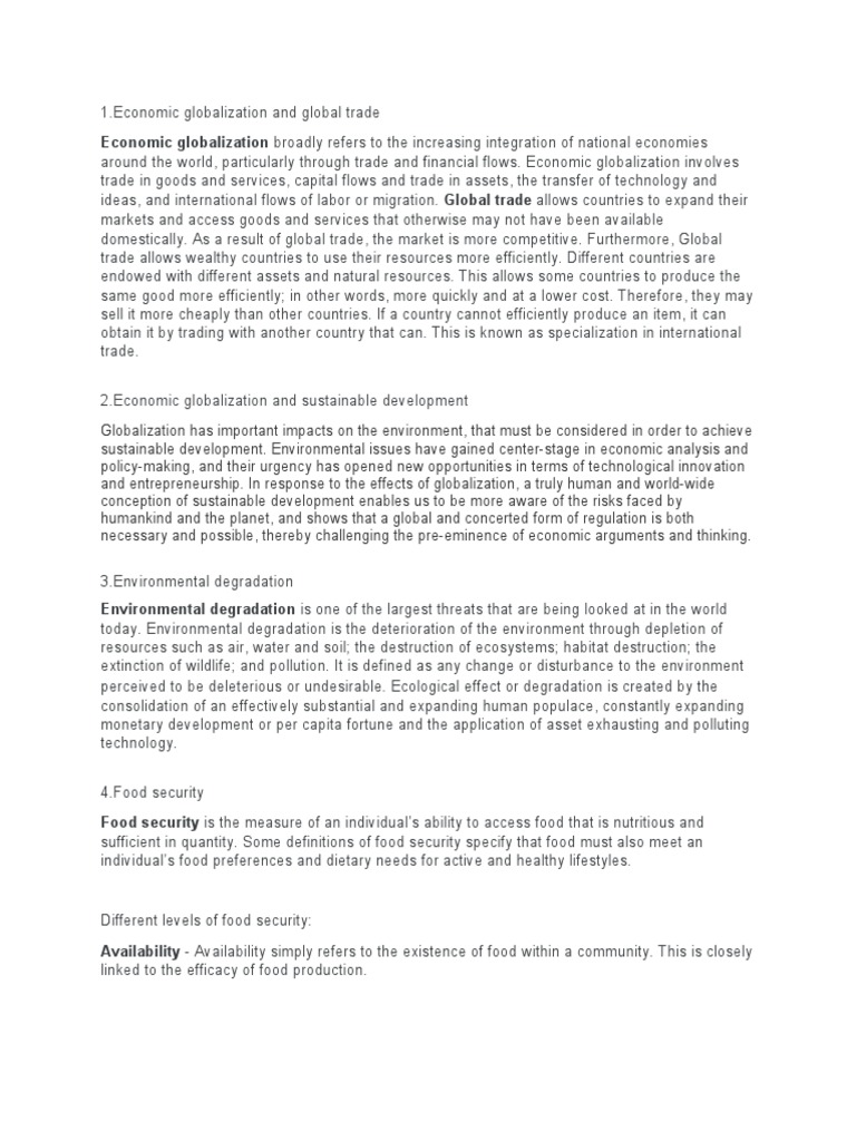 Economic Globalization and Global Trade | PDF | Globalization | Food ...