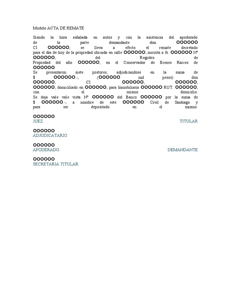 Modelo ACTA DE REMATE | PDF