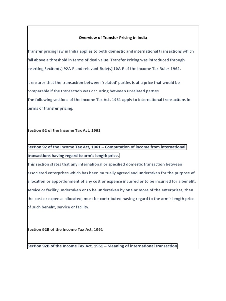Overview of Transfer Pricing in India | PDF | Taxes | Payments