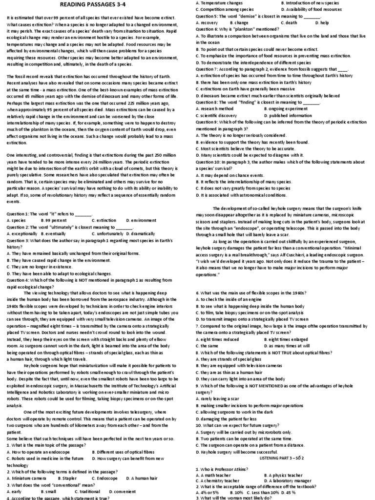 Reading Passages 3 4 | PDF | Extinction | Theory