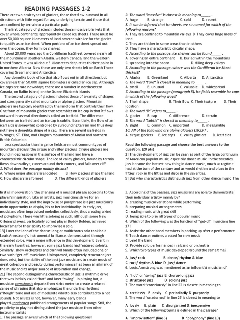 Reading Passages 1 2 | PDF | Travel