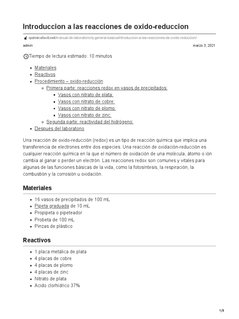 Introduccion A Las Reacciones de Oxido-Reduccion | PDF | Redox | Precipitación (Química)