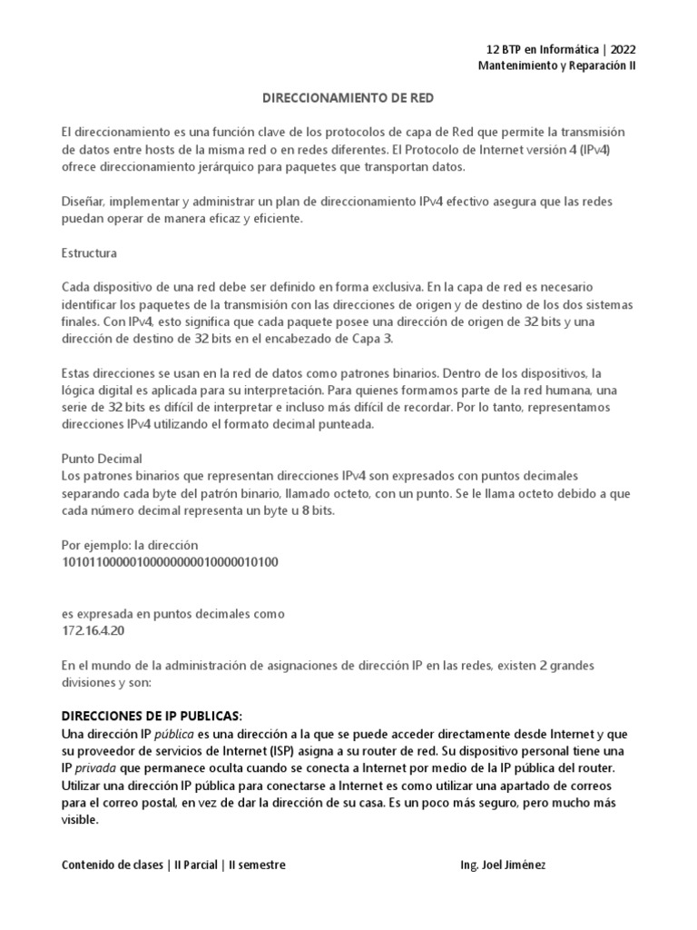 Direccionamiento de Red | PDF | Dirección IP | Protocolos de internet