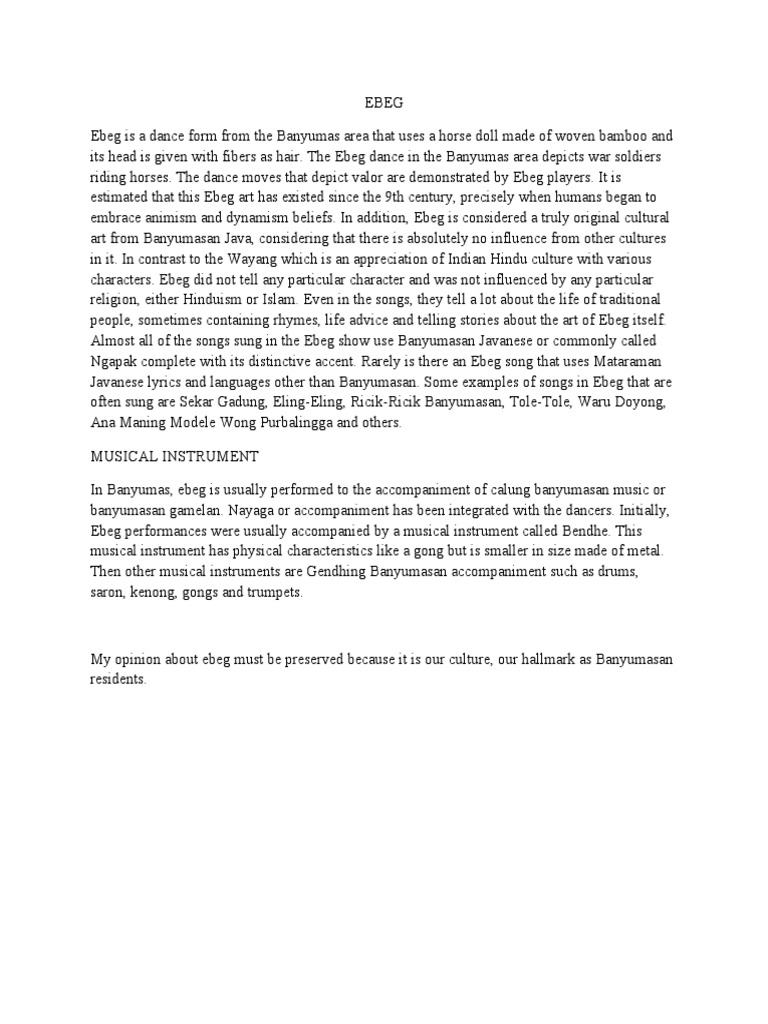 Banyumas Ebeg: A Cultural Dance | PDF