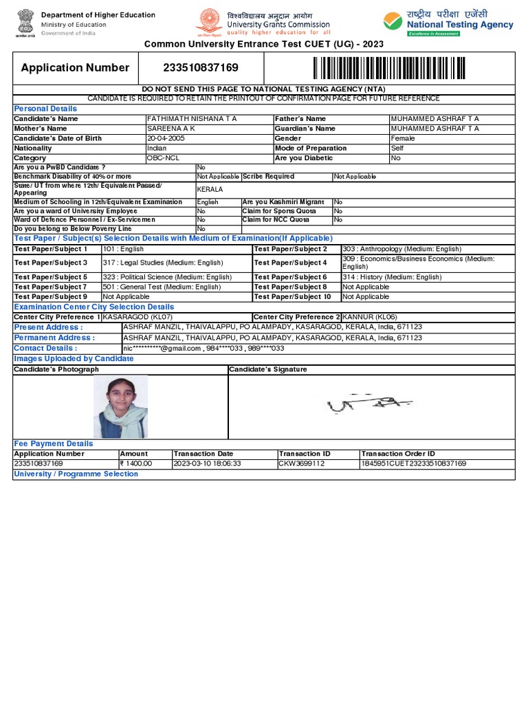 CUET (UG) 2023 Application Details | PDF | Bachelor Of Arts | Undergraduate Education