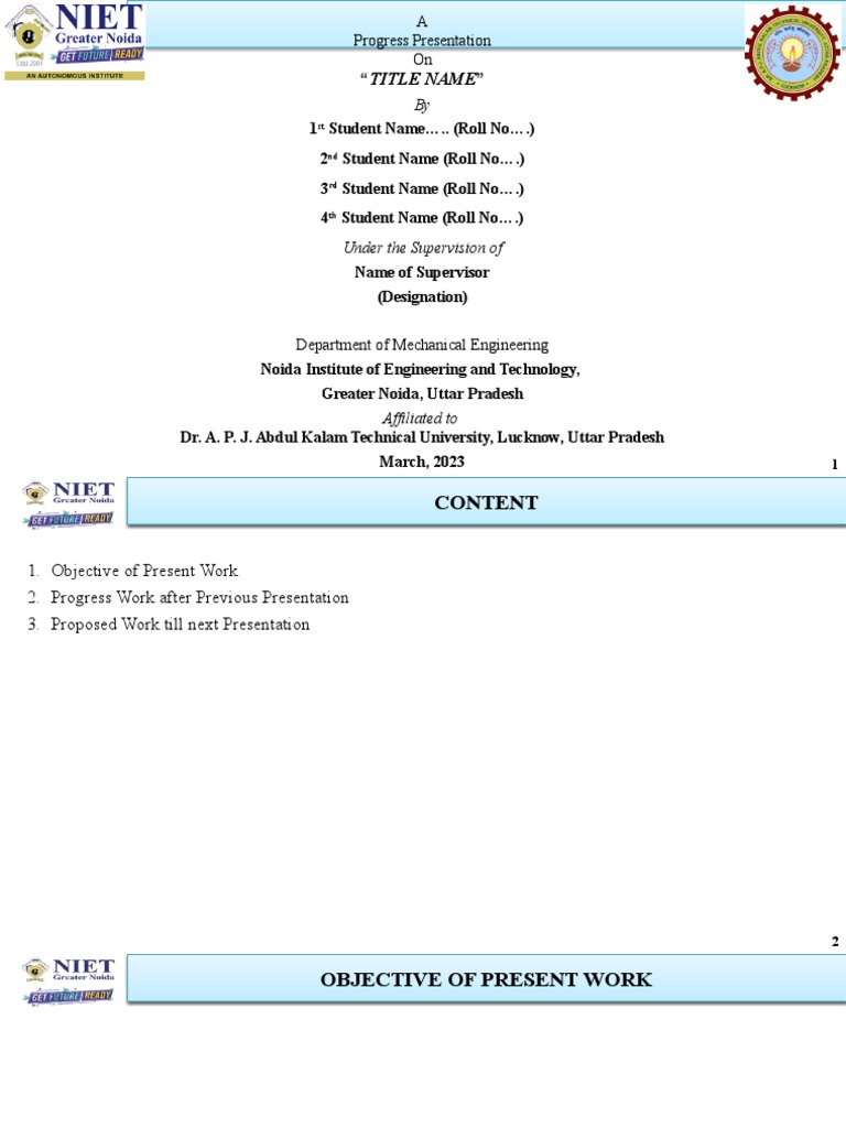 B.Tech - Project Progress Presentation Format | PDF