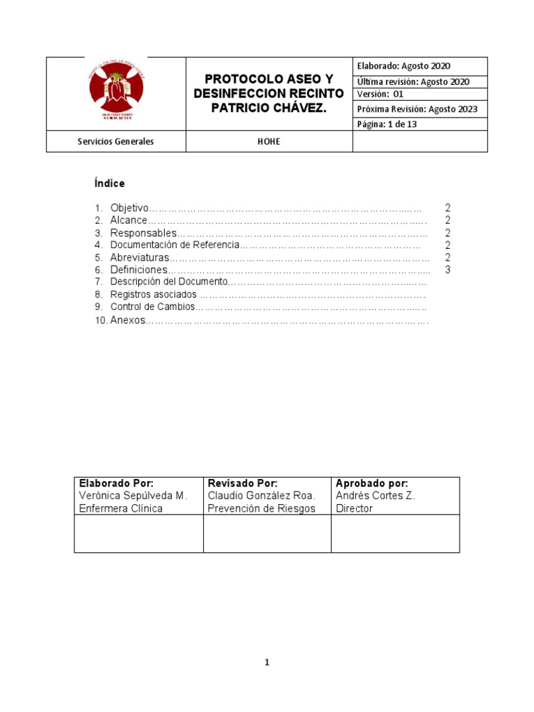 Protocolo Aseo y Desinfección, Casona | PDF | Lavado de manos | Higiene