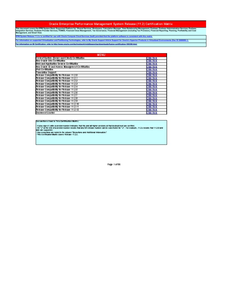 Epm 11 2 X Cert Matrix | PDF | Oracle Corporation | Microsoft Windows