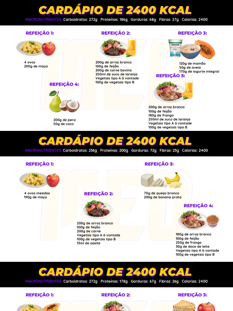 Dieta de 2400 Calorias Diárias | PDF | Alimentos | Comidas e bebidas