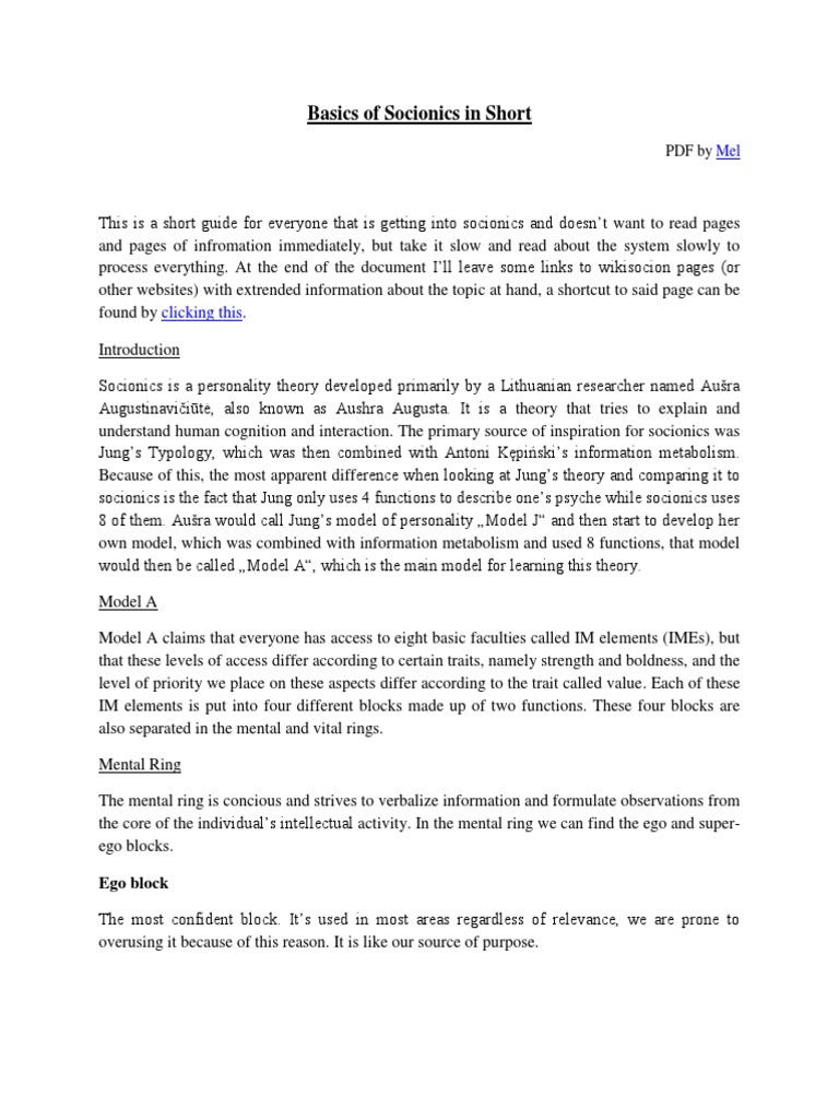 Basics of Socionics in Short | PDF | Extraversion And Introversion | Mind