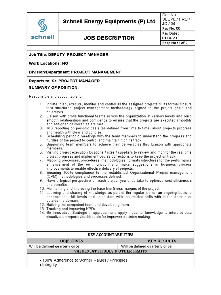 JD For Deputy Project Manager | PDF | Project Management | Business