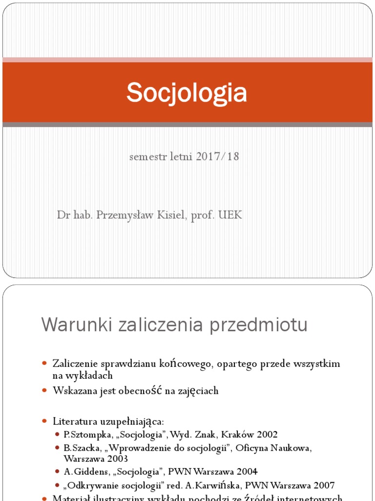 Socjologia Ogólna - Lato 2017-18 PDF | PDF