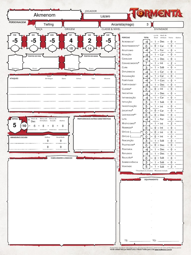 Tormenta 20 - Ficha Editavel v1.8.1 1 PDF | PDF
