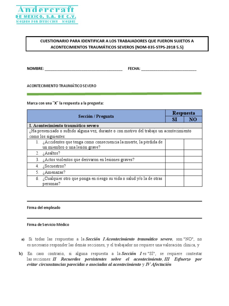 Cuestionario NOM-035 | PDF | Medicina CLINICA | Causas de la muerte