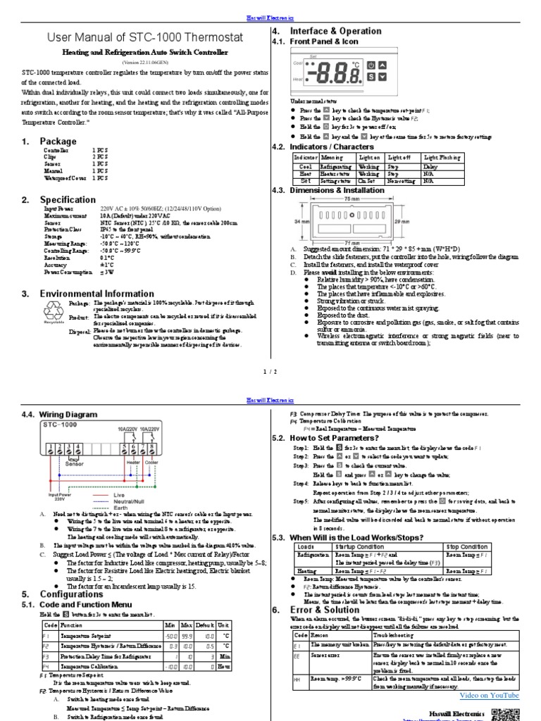 User Manual of STC 1000 Thermostat 2021 Version From Haswill Electronics | PDF | Thermostat ...