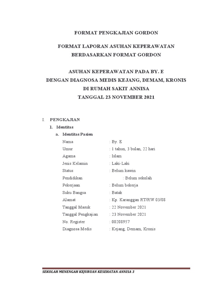 Format Pengkajian Gordon Arifin Ilham Xii Perawat 2 | PDF