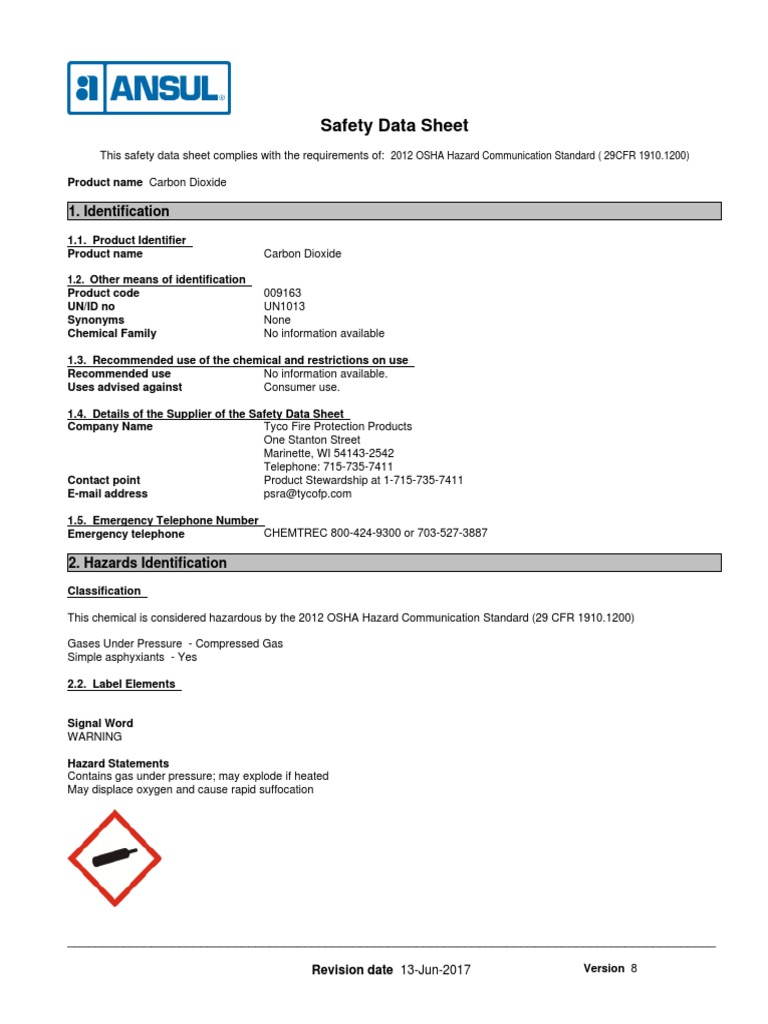 Ansul CO2 MSDS | PDF | Dangerous Goods | Superfund