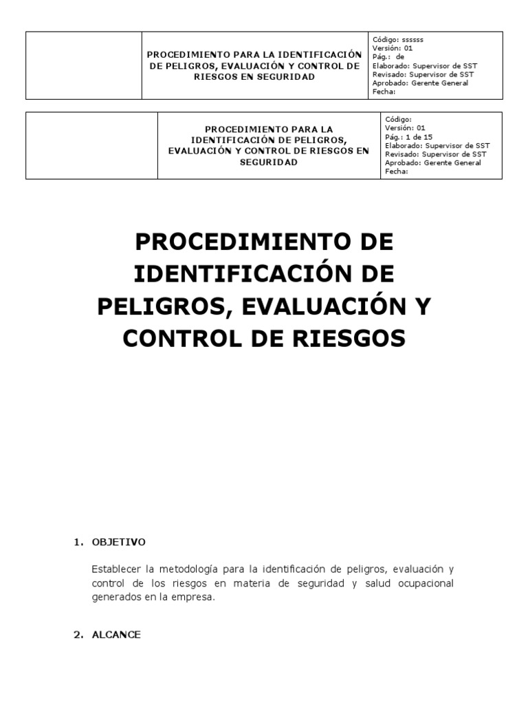 Modelo Procedimiento para Iper | PDF | Riesgo | Seguridad y salud ocupacional