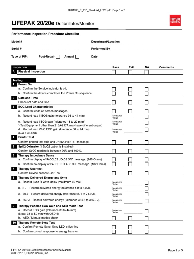 Lifepak 20 PM Checklist | PDF | Engineering Tolerance | Computer ...
