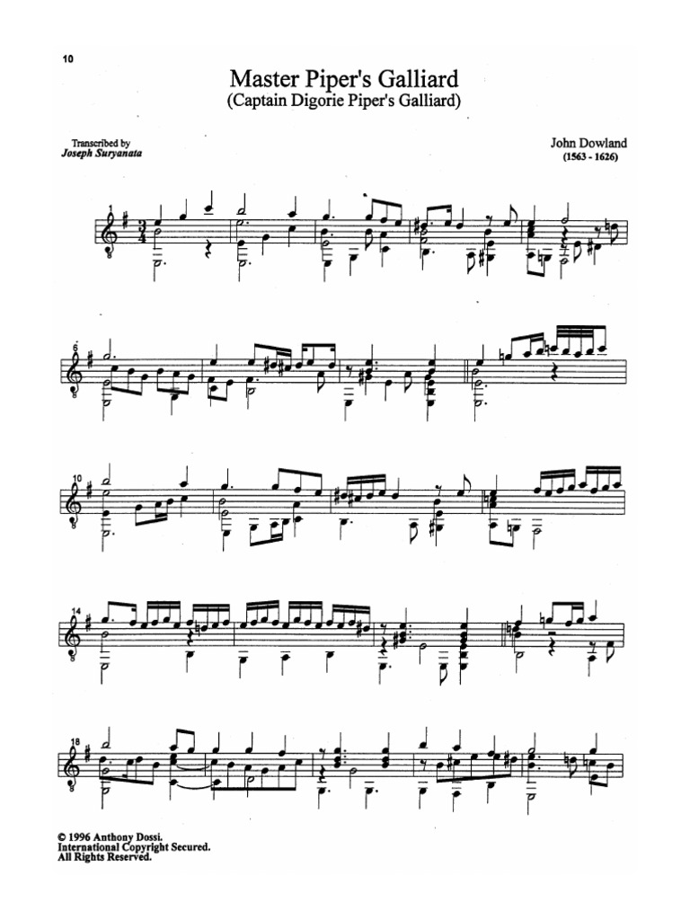 Dowland Master Piper' S Galliard (Capitan Digorie) | PDF