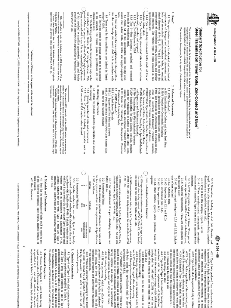 Astm A 394 2008 | PDF