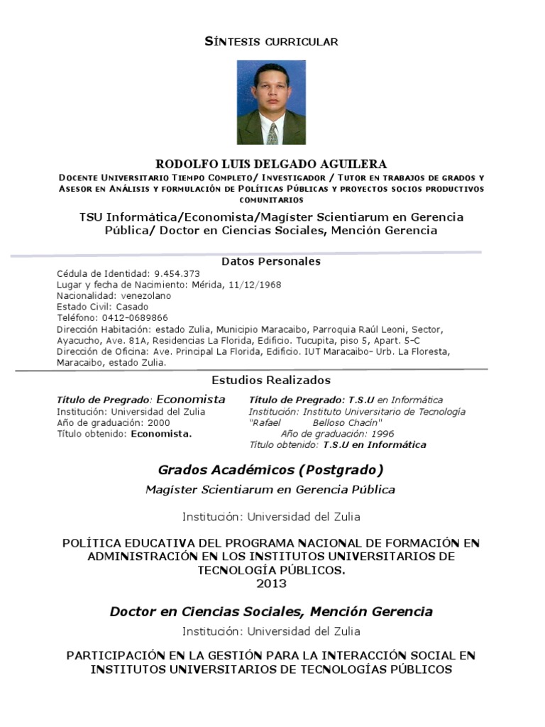 Curriculum Vitae Rodolfo Delgado | PDF | Venezuela | Maestros