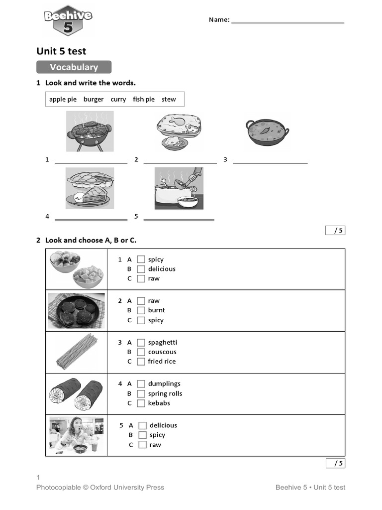 Beehive - Tests - Level 5 - Unit Test 5 | PDF | Curry | Cooking