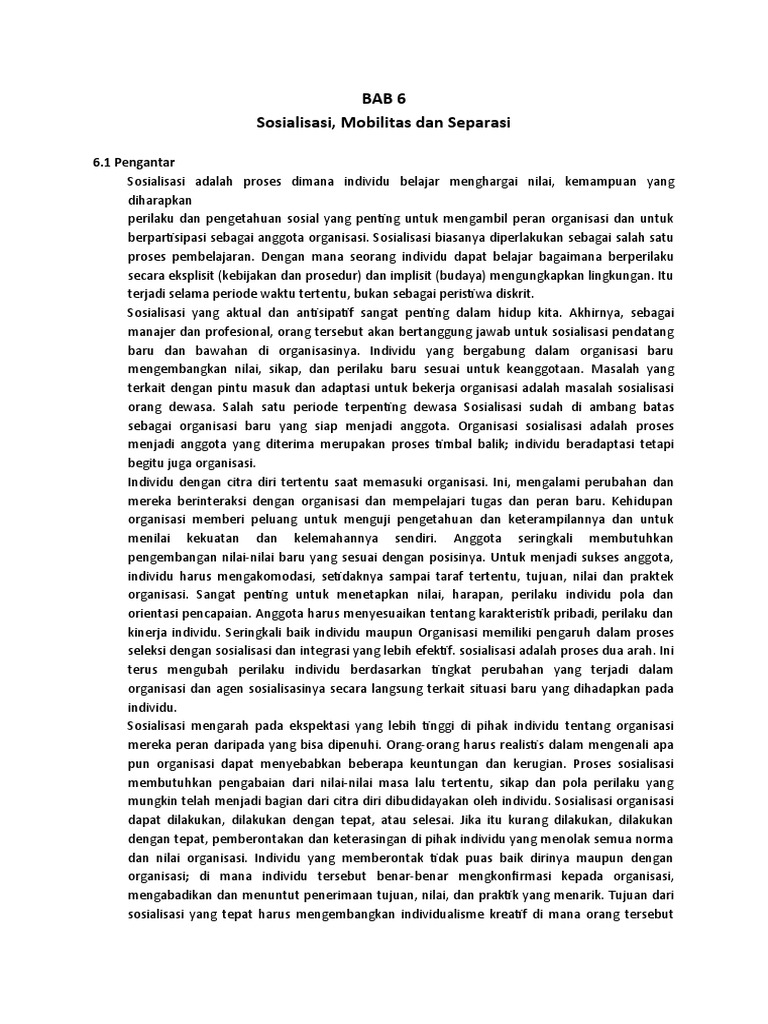 Sosialisasi, Mobilitas Dan Separasi | PDF | Karier & Perkembangan