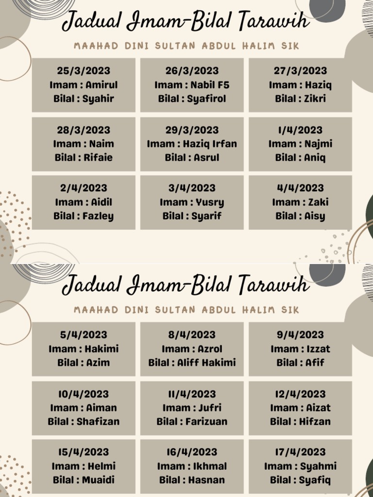 Jadual Solat Tarawih | PDF