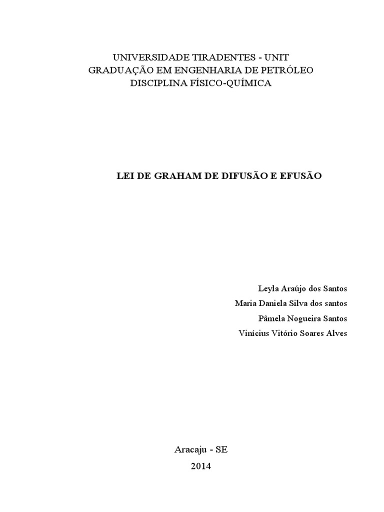 Relatório 2 Lei de Graham de Difusao e Efusao | PDF | Difusão | Gases