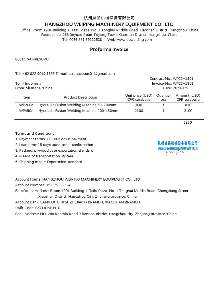 Proforma invoice-WP23A1301-1 PDF | PDF