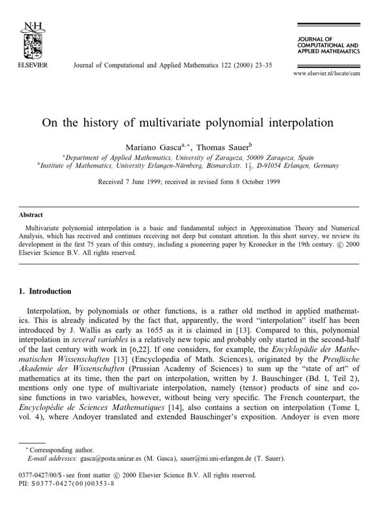 4 0 2000 On The History Of Multivariate Polynomial Interpolation 2 Pdf Pdf Polynomial