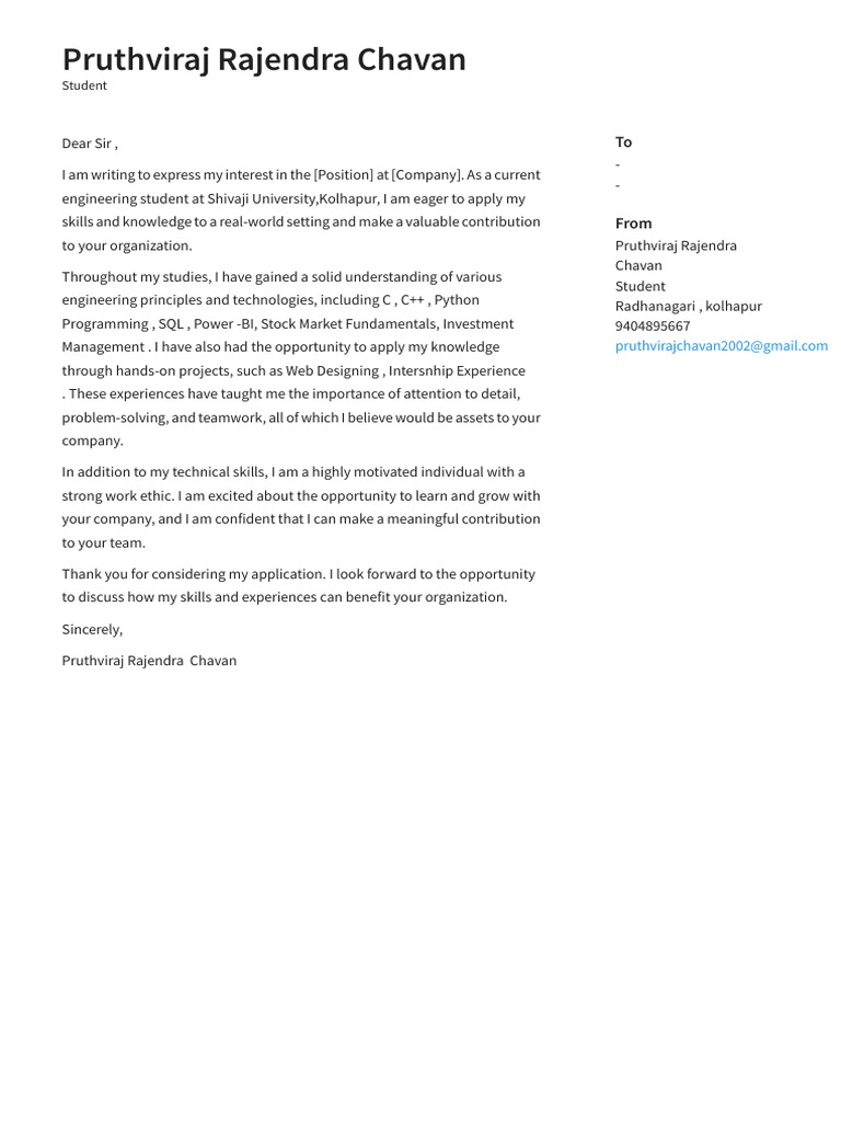 Pruthviraj Rajendra Chavan - Cover Letter PDF | PDF