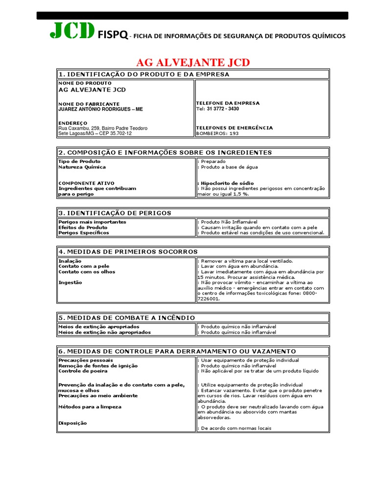 50-Alvejante Ag JCD | PDF | Embalagem e rotulagem | Química