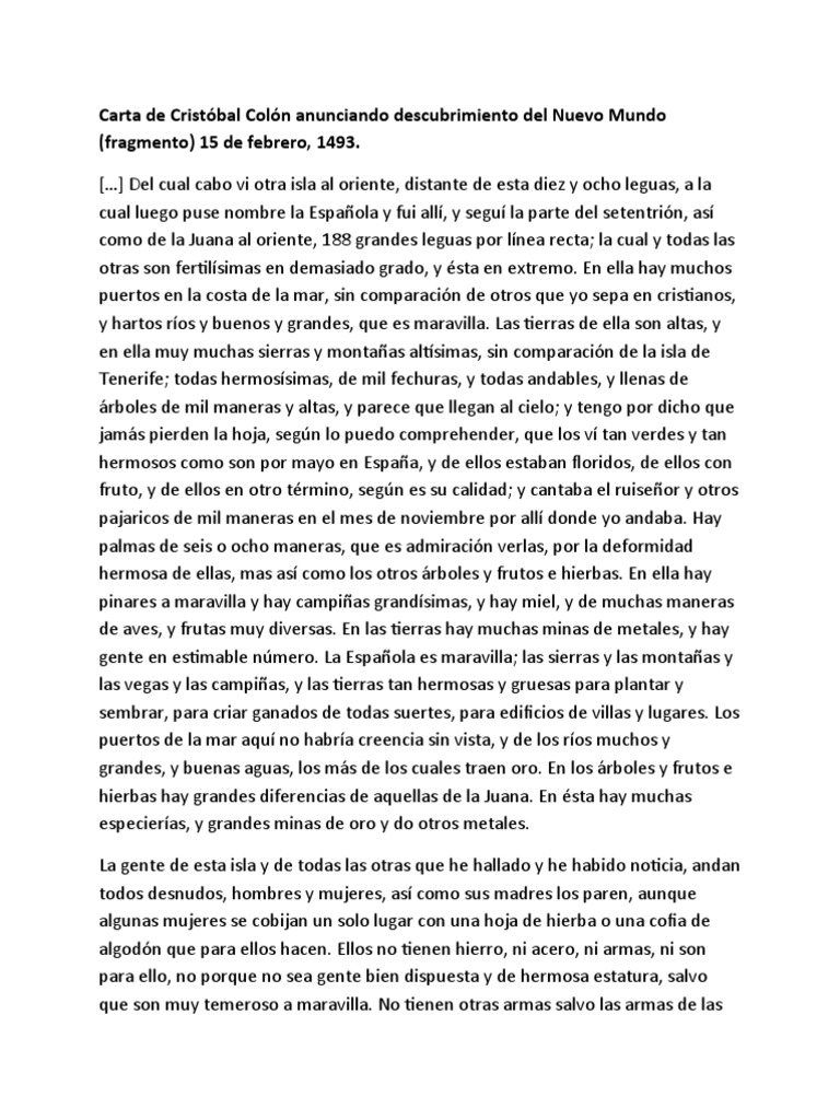 Carta de Cristobal Colon | PDF | Amor