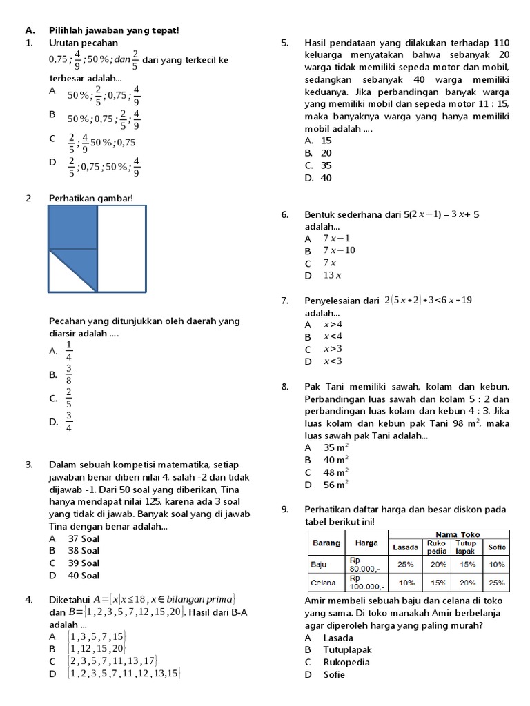 Latihan Soal Ujian Sekolah Matematika | PDF