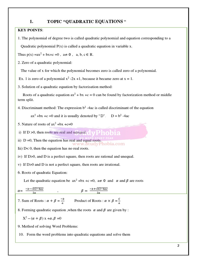 Quadratic Equations Guide Pdf Circle Polynomial