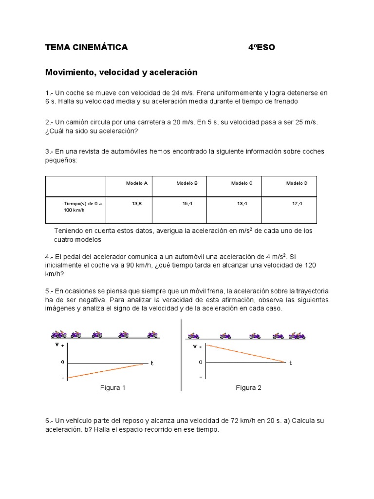 Colección de Ejercicios Cinemática 4ESO | PDF | Velocidad | Aceleración
