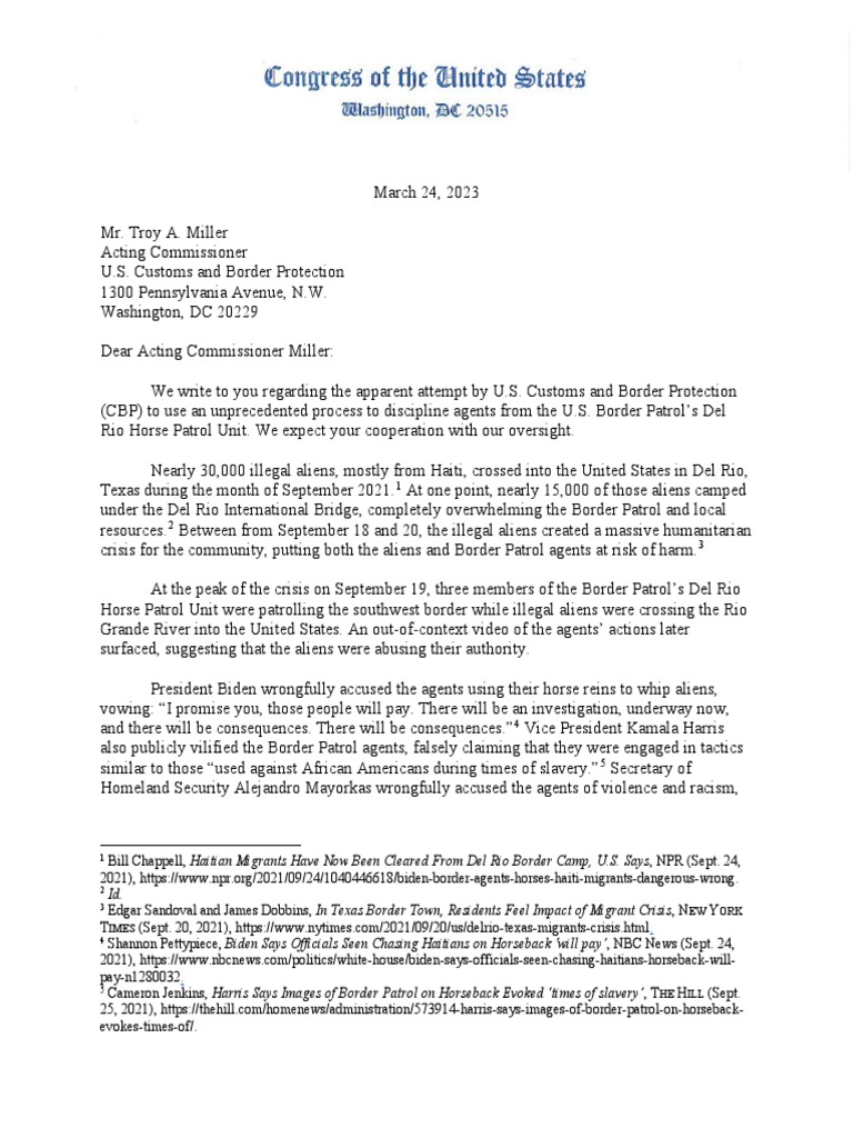 2023-03-24 Committees To CBP On Del Rio Incident | PDF | United States ...