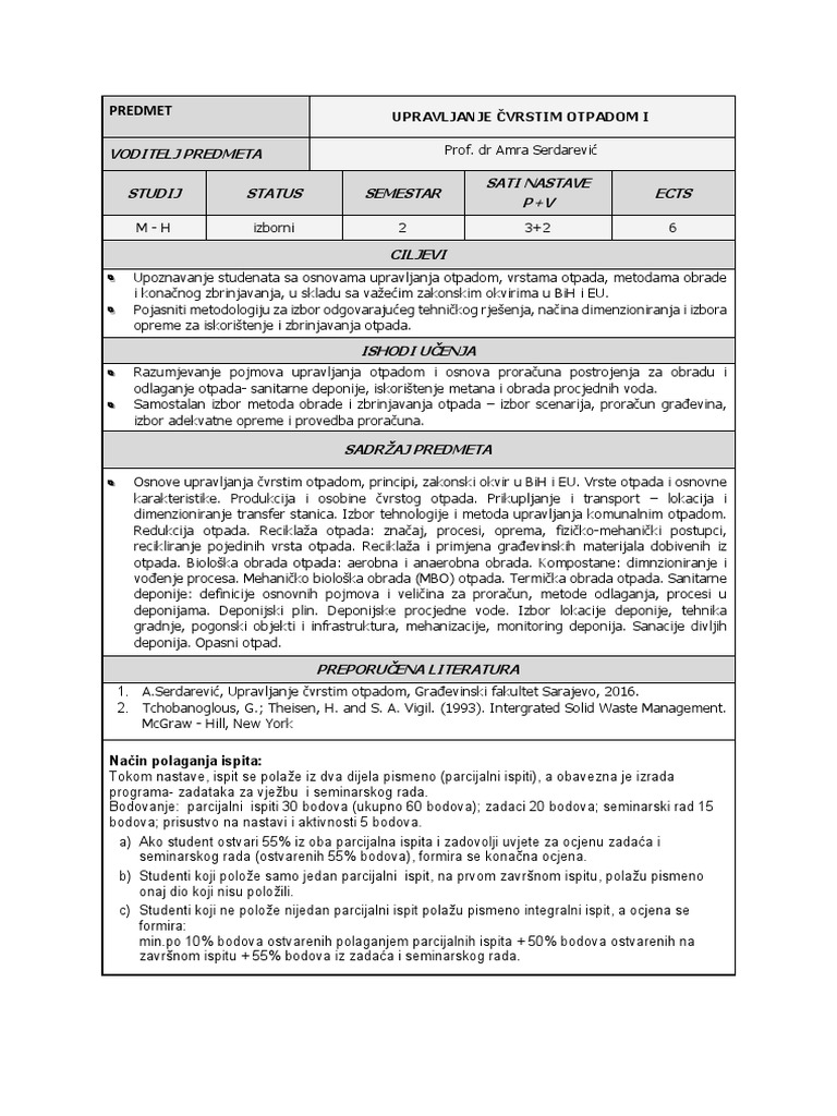 Upravljanje Cvrstim Otpadom | PDF