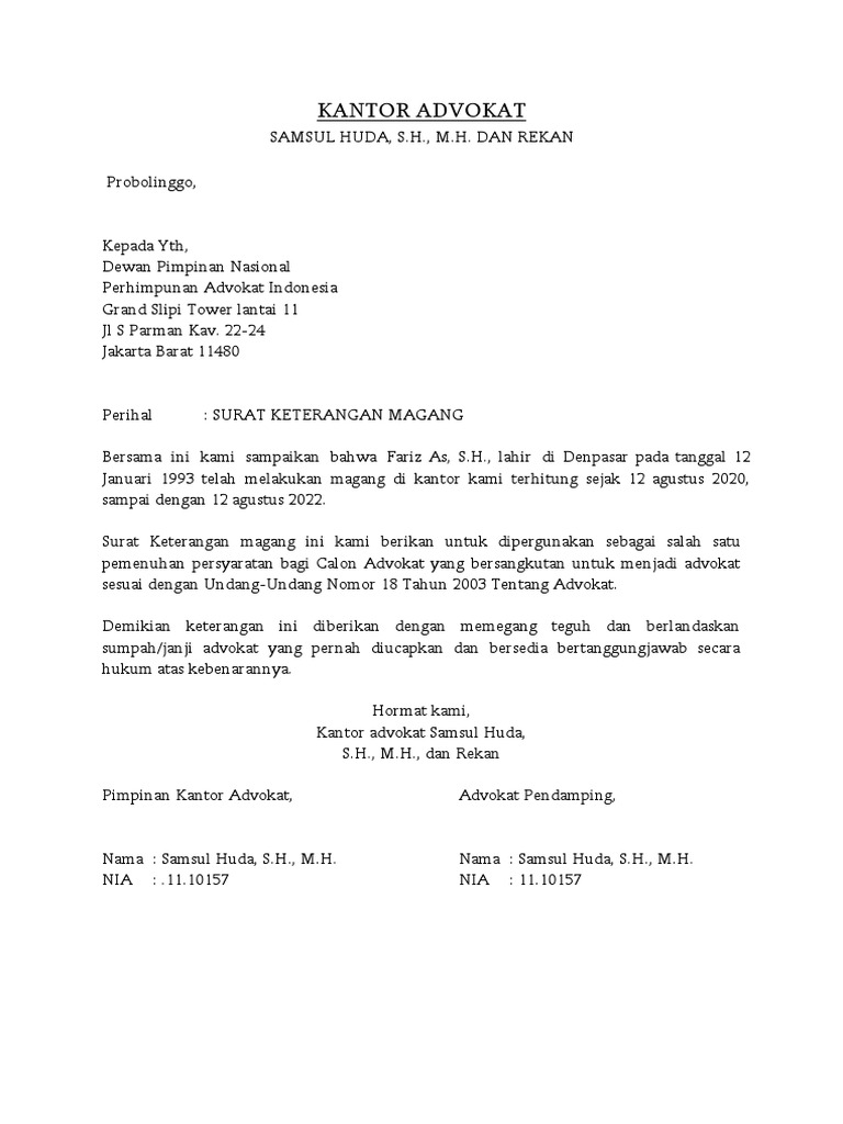 Lampiran 1 Surat Keterangan Magang | PDF