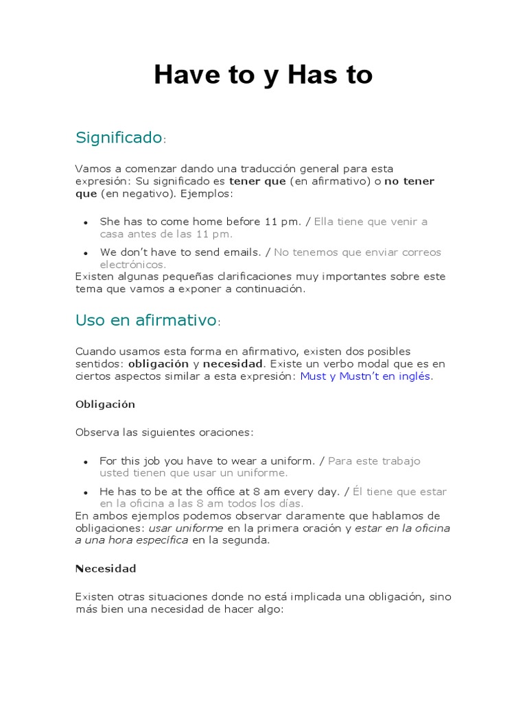 Understanding the Uses and Forms of "Have to" and "Has to | PDF | Verbo ...