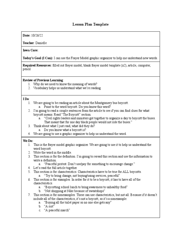 Frayer Model Lesson on Boycott | PDF | The United States | Human Rights