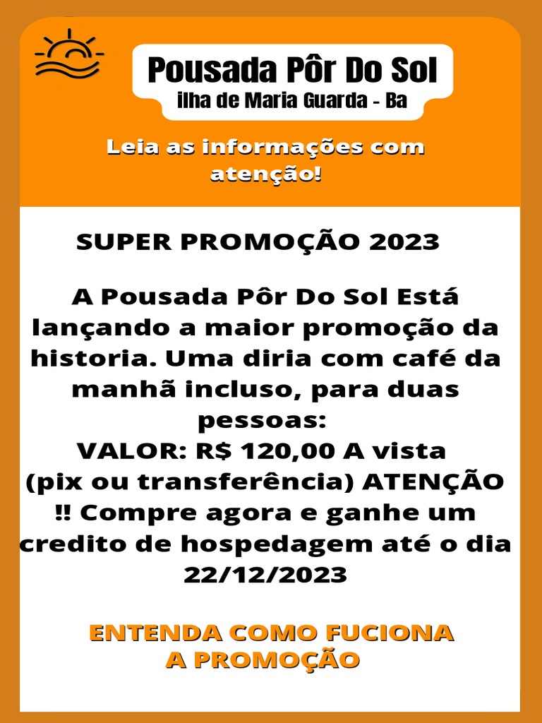 Promção Pousada Por Do Sol - Ilha de Maria Guarda | PDF