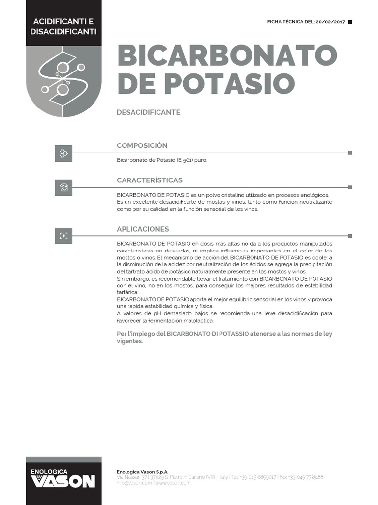Bicarbonato de Potasio 2_0 es | PDF | Vino | Potasio
