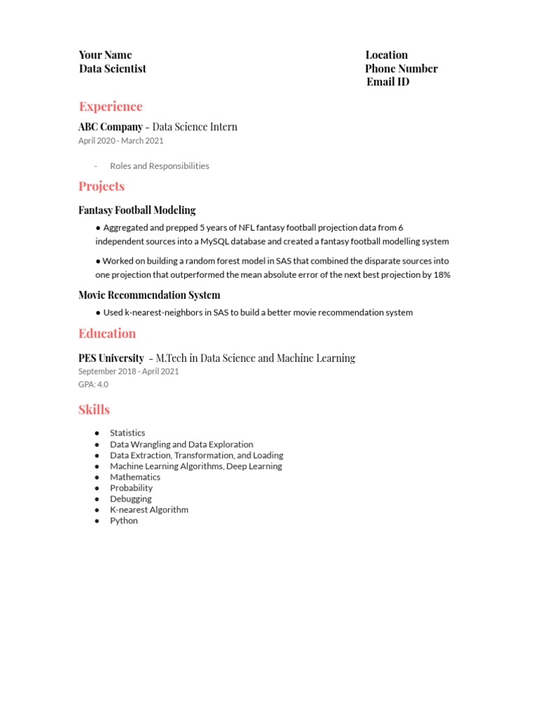 Entry Level Data Scientist Resume | PDF | Computers
